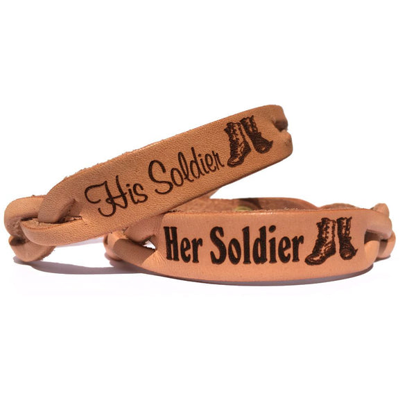 Her Soldier His Soldier Engraved Leather Bracelets (Pair) – Love Chirp ...